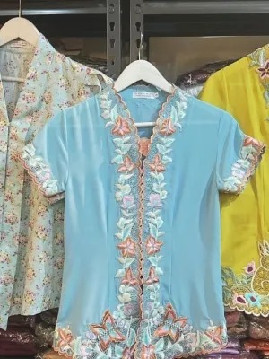 PO Kebaya Cotton Classic Blue and Baby Pink - Non&Nik