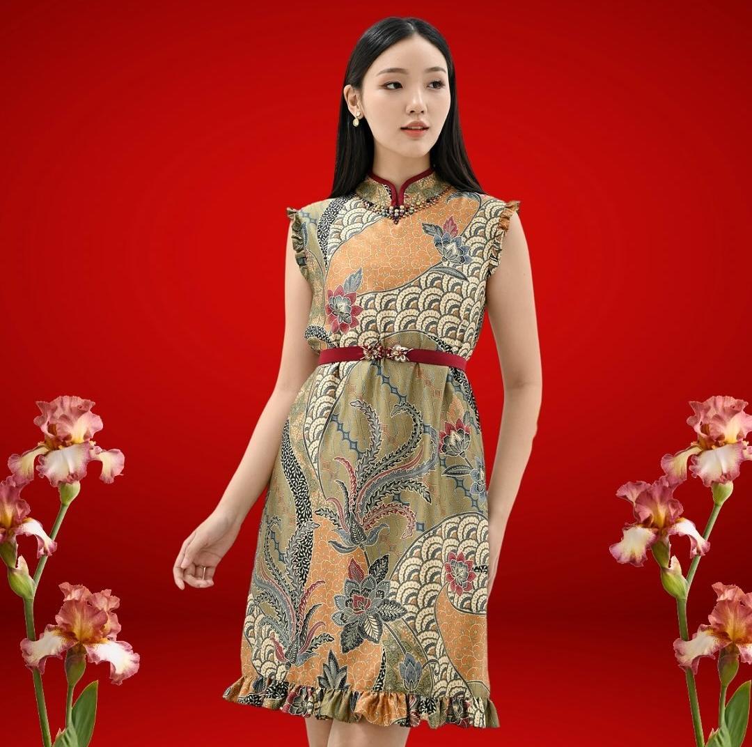 PO Valerie Ruffle With Belt Batik Acak Ijo Merah - Non&Nik