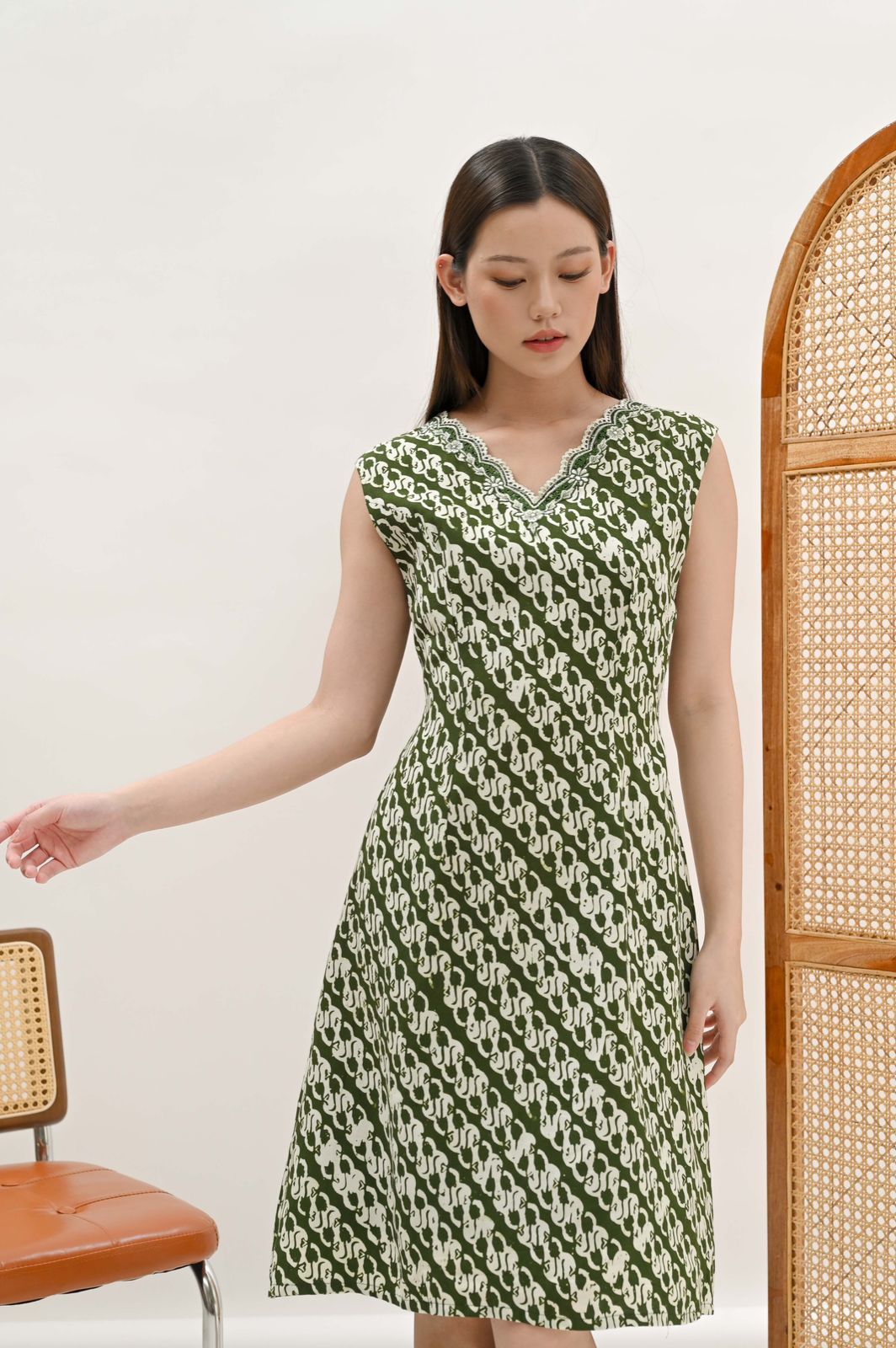 Batik Dress Embroidery Bunga Parang Ijo - Non&Nik