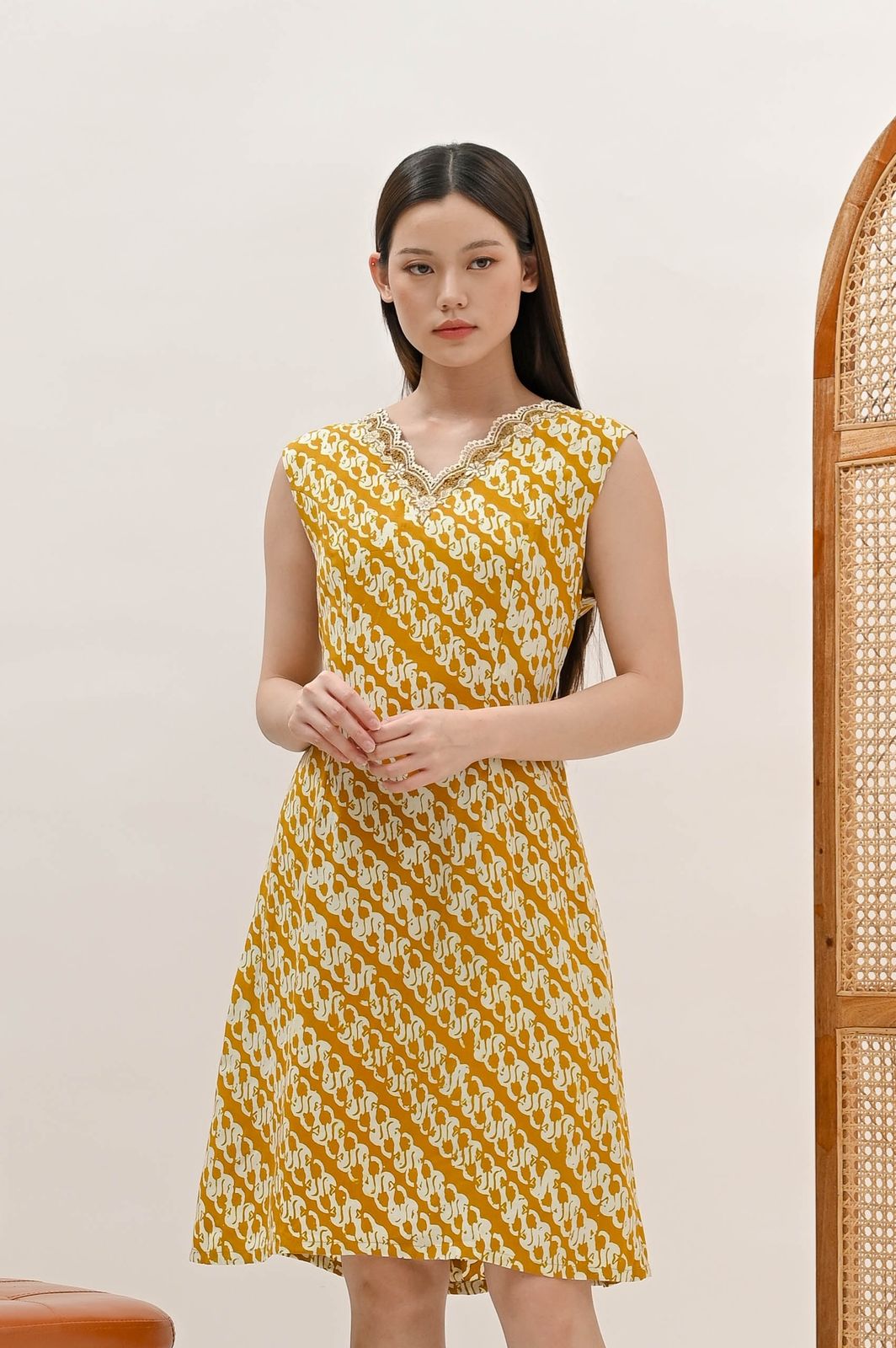 PO Batik Dress Embroidery Bunga Parang Kuning - Non&Nik